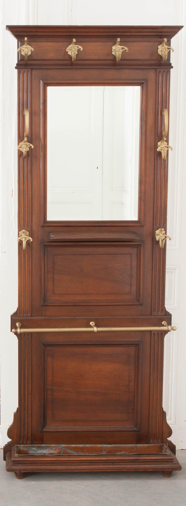 French 19th Century Walnut and Brass Hall Tree at 1stDibs