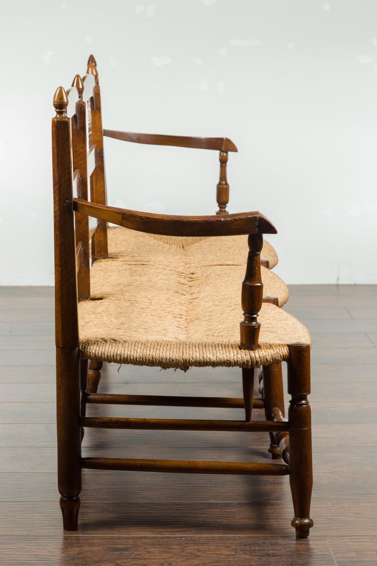 French 19th Century Walnut Bench with Open Ladder Style Back and Rush ...