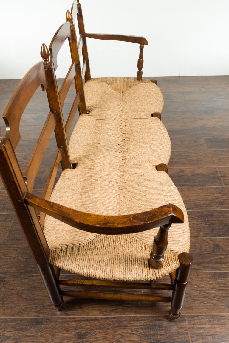 French 19th Century Walnut Bench with Open Ladder Style Back and Rush ...