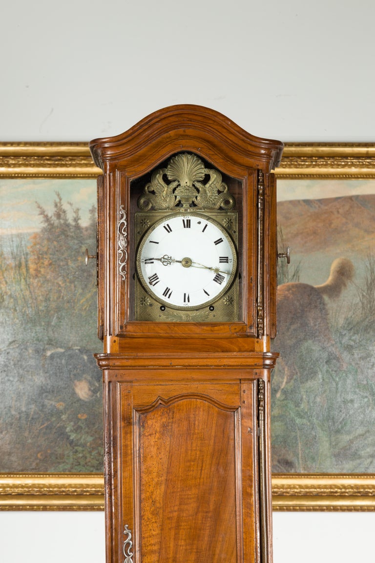 French 19th Century Walnut Bonnet Top Grandfather Clock with Griffin ...
