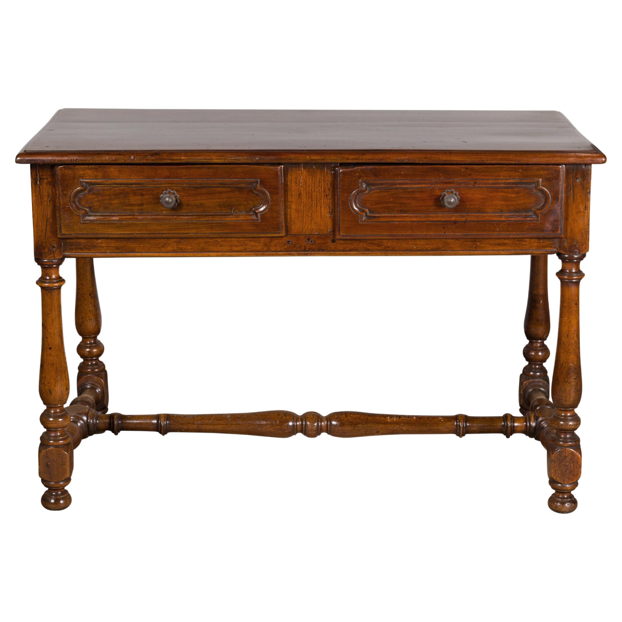 French 19th Century Walnut Side Table with Two Drawers and Baluster ...