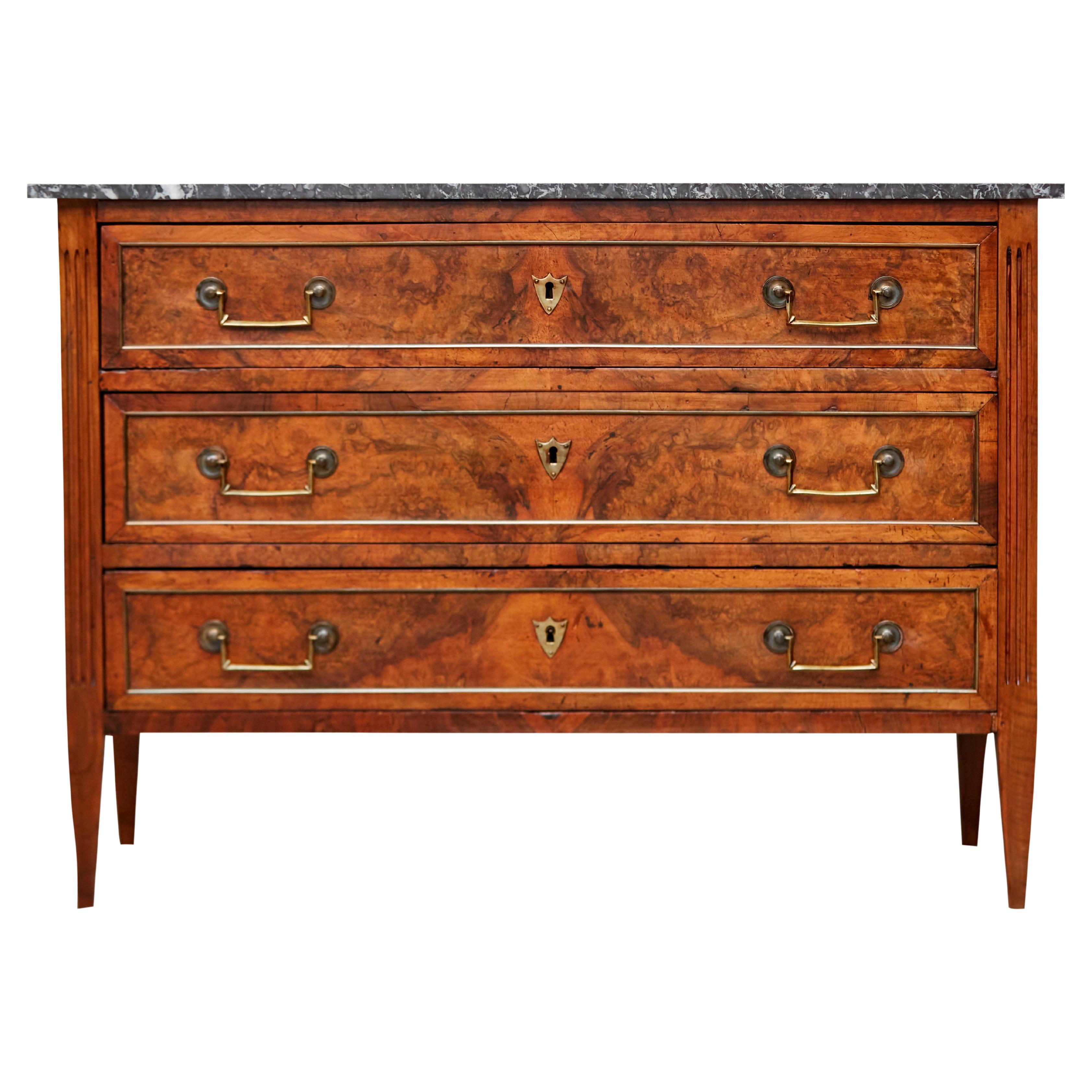 French 19th Century Walnut Three-Drawer Commode with Grey Marble Top ...