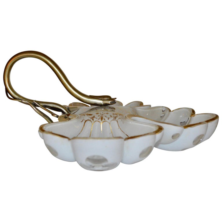 French 19th Century White Opaline Candy Dish With Brass Snake Hardware ...