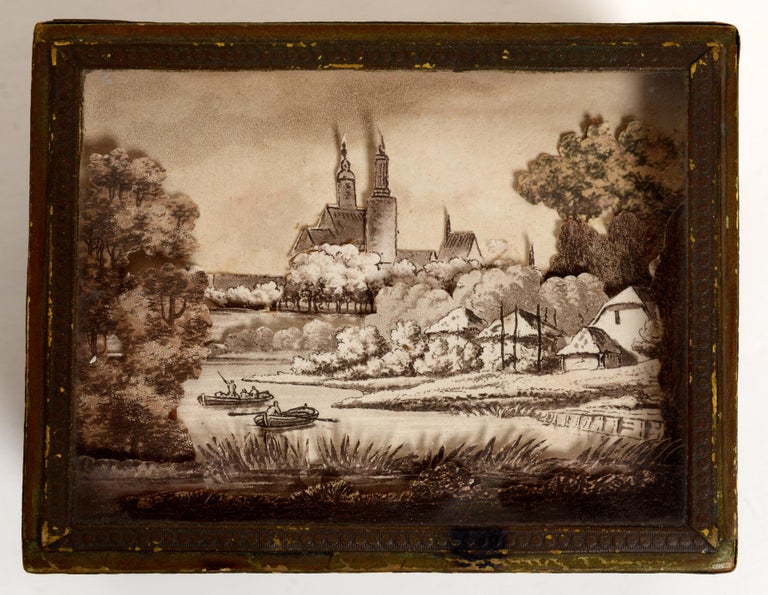 French 19thc Paper Covered Box Diorama of Strasbourg Cathedral Under a ...