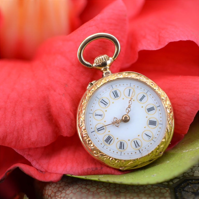 French 20th Century 18 Karat Yellow Gold Enamelled Pocket Watch For ...