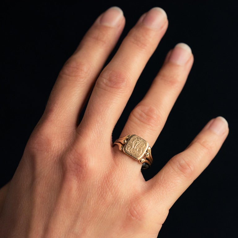 French 20th Century 18 Karat Yellow Gold Engraved Signet Ring For Sale ...