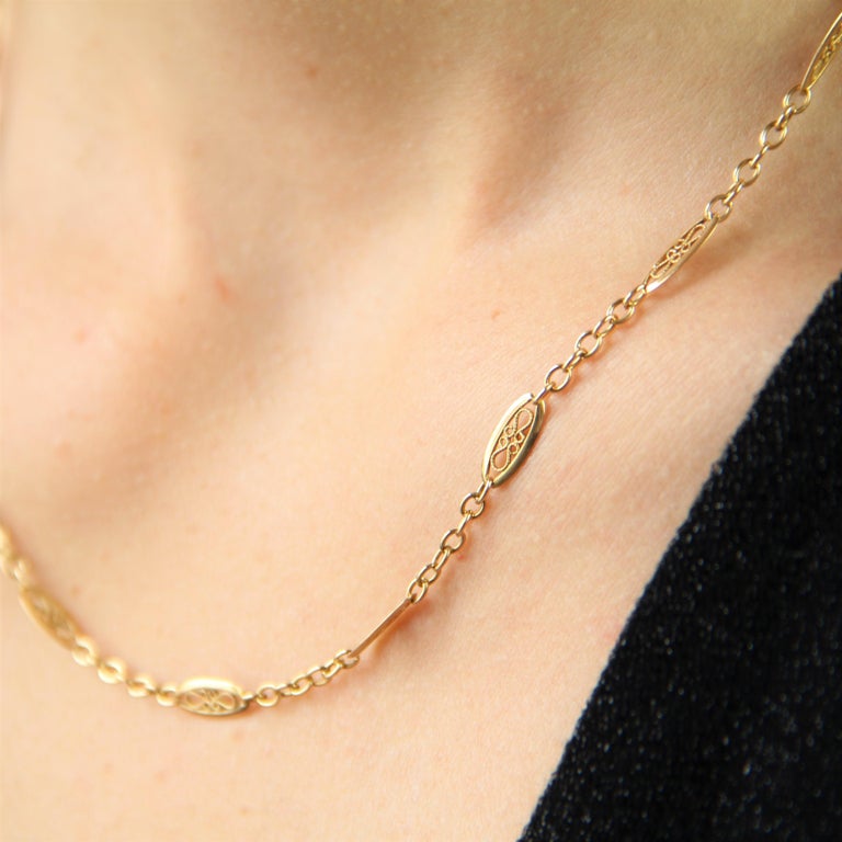 French, 20th Century 18 Karat Yellow Gold Filigree Links Chain For Sale ...