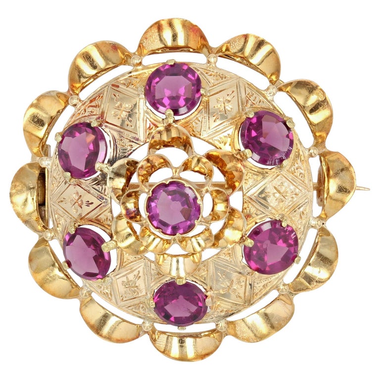 French, 20th Century 4 Carats Garnet 18 Karat Yellow Gold Brooch For ...
