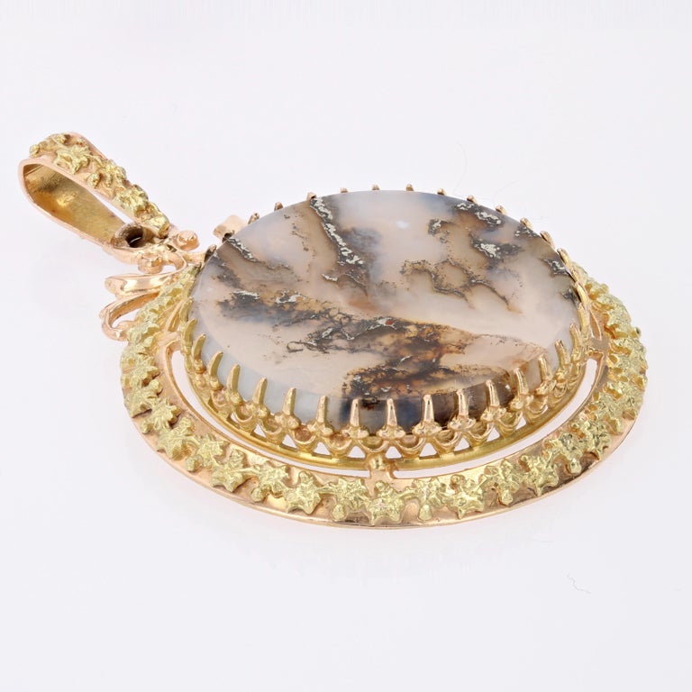 French 20th Century Dendritic Agate 18 Karat Rose Green Gold Pendant ...