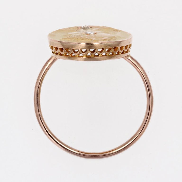 French 20th Century Diamonds 18 Karat Rose Gold Minerva Round Shape ...