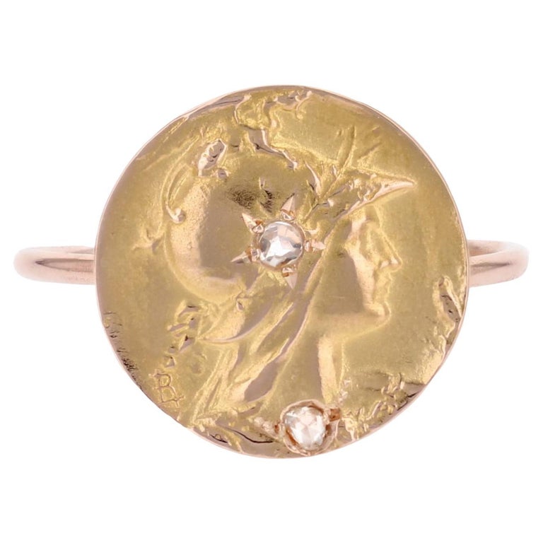 French 20th Century Diamonds 18 Karat Rose Gold Minerva Round Shape ...
