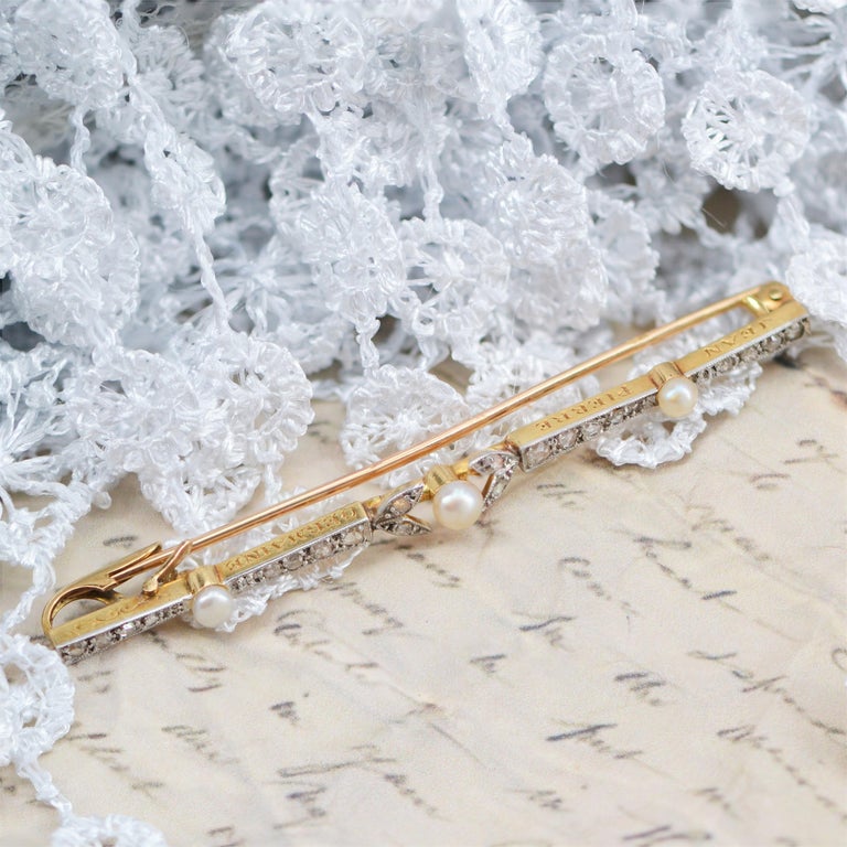 French 20th Century Natural Button Pearl Diamonds 18 Karat Yellow Gold ...