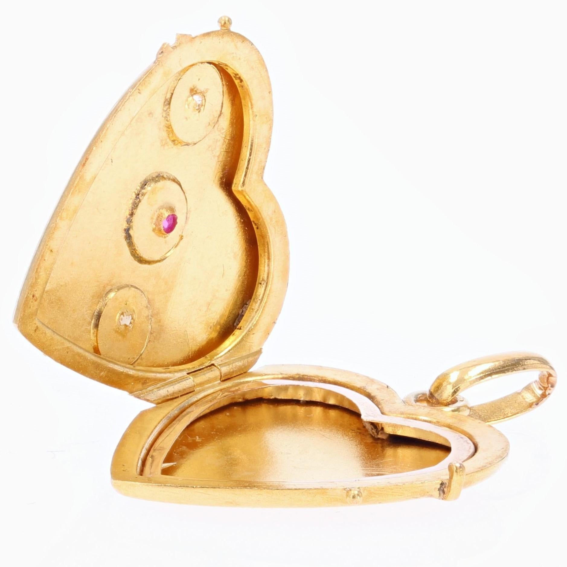 French 20th Century Ruby Natural Pearl 18 Karat Yellow Gold Heart ...
