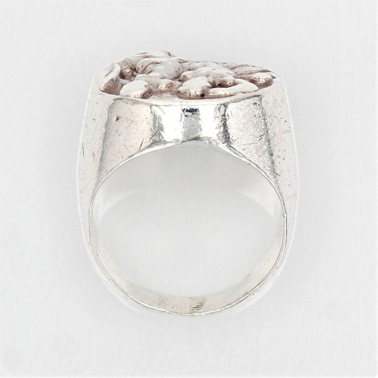 French 20th Century Silver Engraved Signet Ring For Sale at 1stDibs