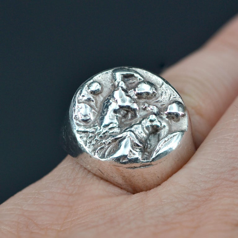 French 20th Century Silver Engraved Signet Ring For Sale at 1stDibs