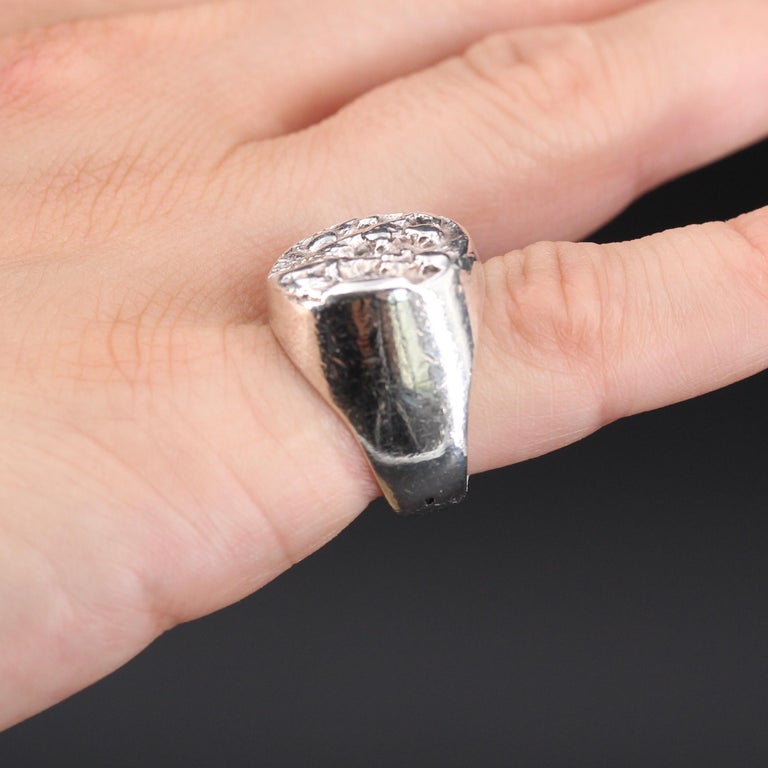 French 20th Century Silver Engraved Signet Ring For Sale at 1stDibs
