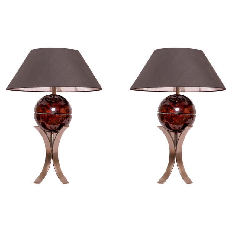 French 20th Century Steel and Faux Marble Table Lamps by Maison Charles ...