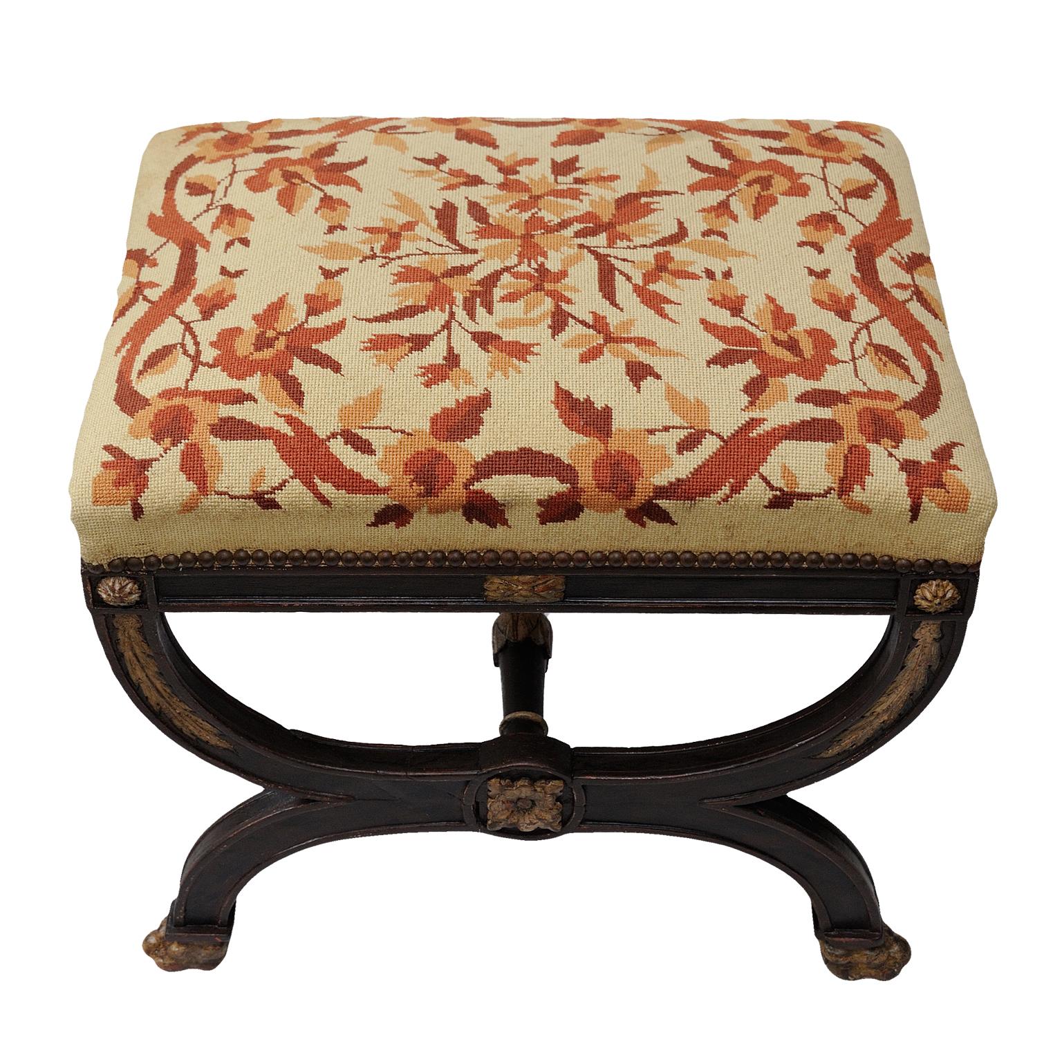 French 2nd Empire Napoleonic Style Ebonised and Parcel Gilt X-frame ...