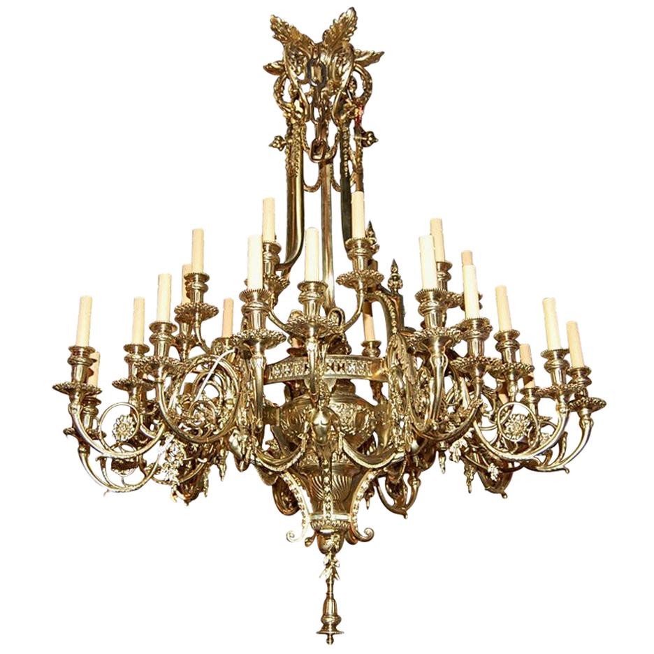 French Baroque Style Gilt Bronze Chandelier with Cherub Holding Two ...
