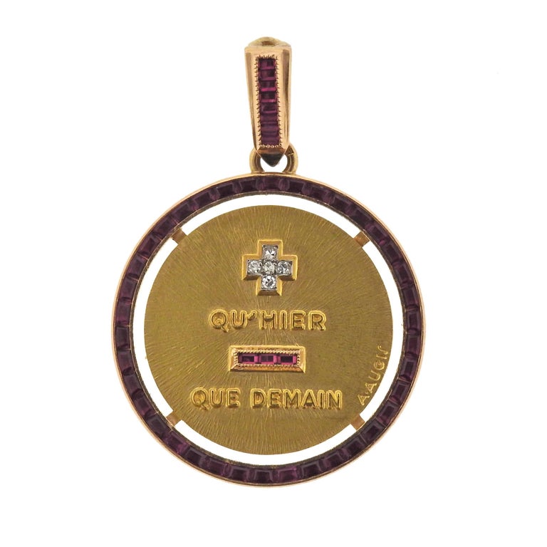 French A. Augis Diamond Ruby Gold Charm Pendant at 1stDibs | augis ...