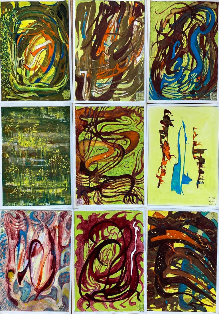 Unknown - Set of 9 Original French Abstract Oil Paintings - each Signed ...