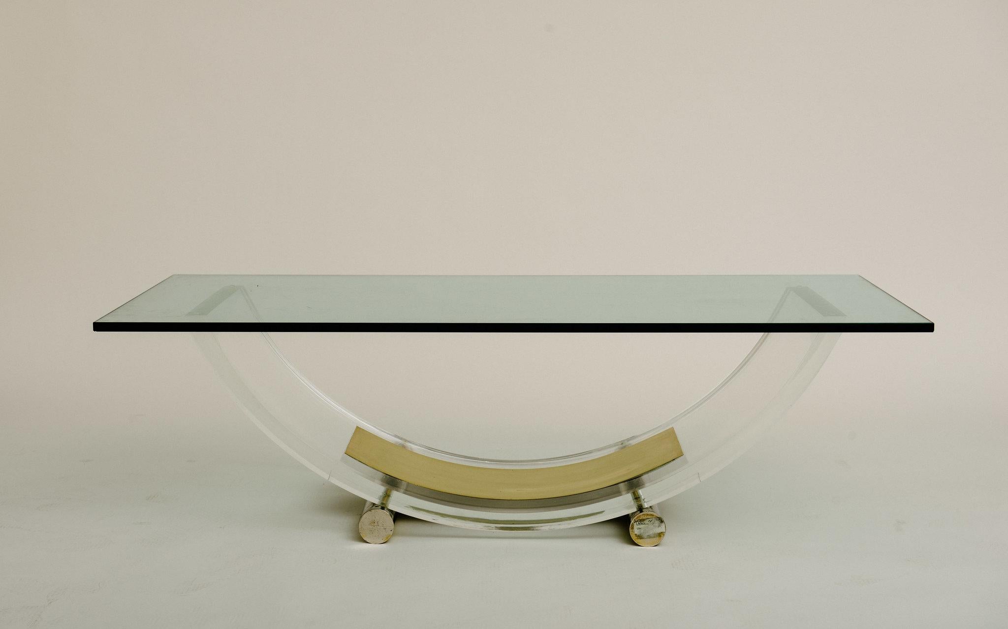 French Acrylic and Brass Cocktail Table Base For Sale at 1stDibs