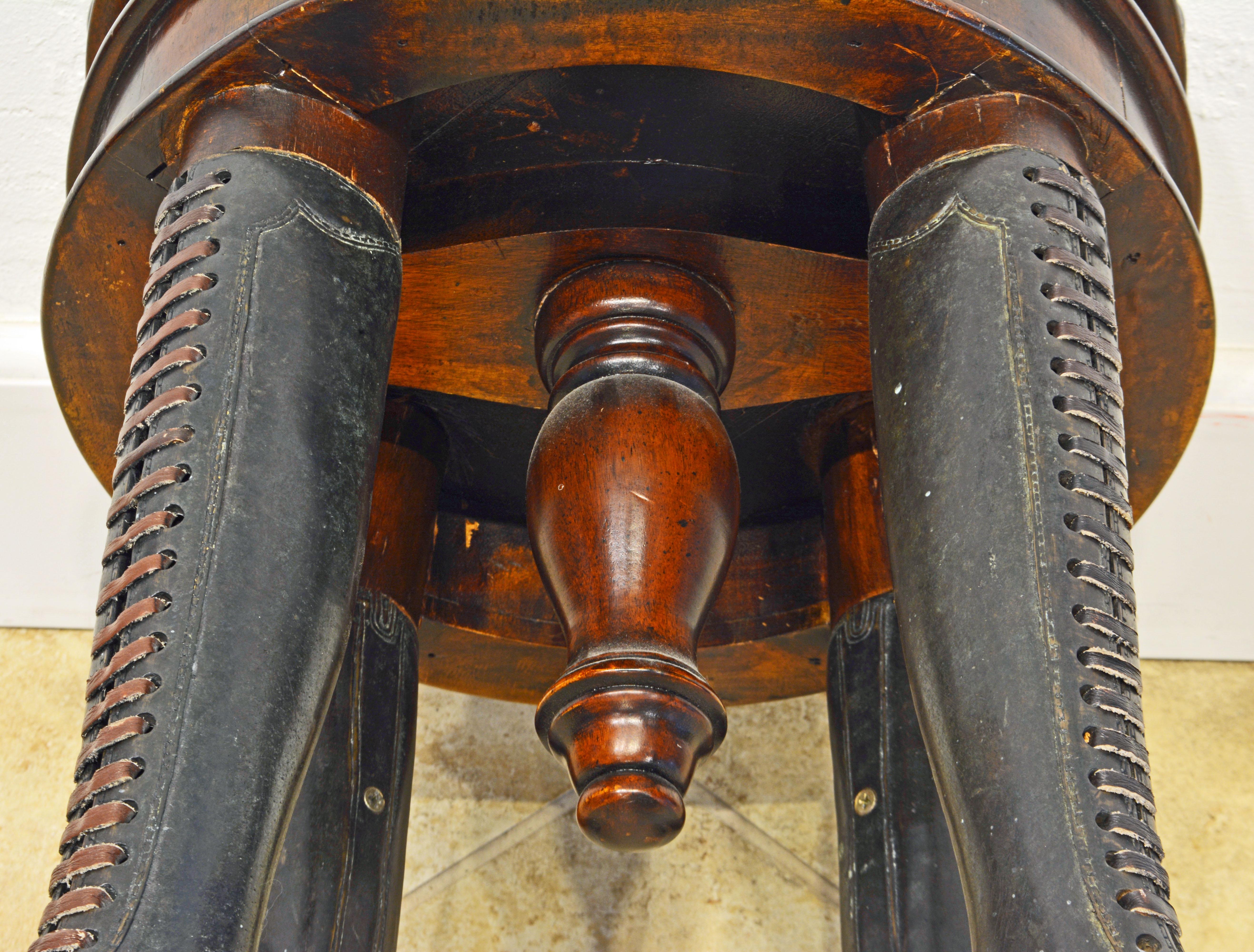 French Adjustable Leather Piano Stool on Bronze Legs in He Form of ...