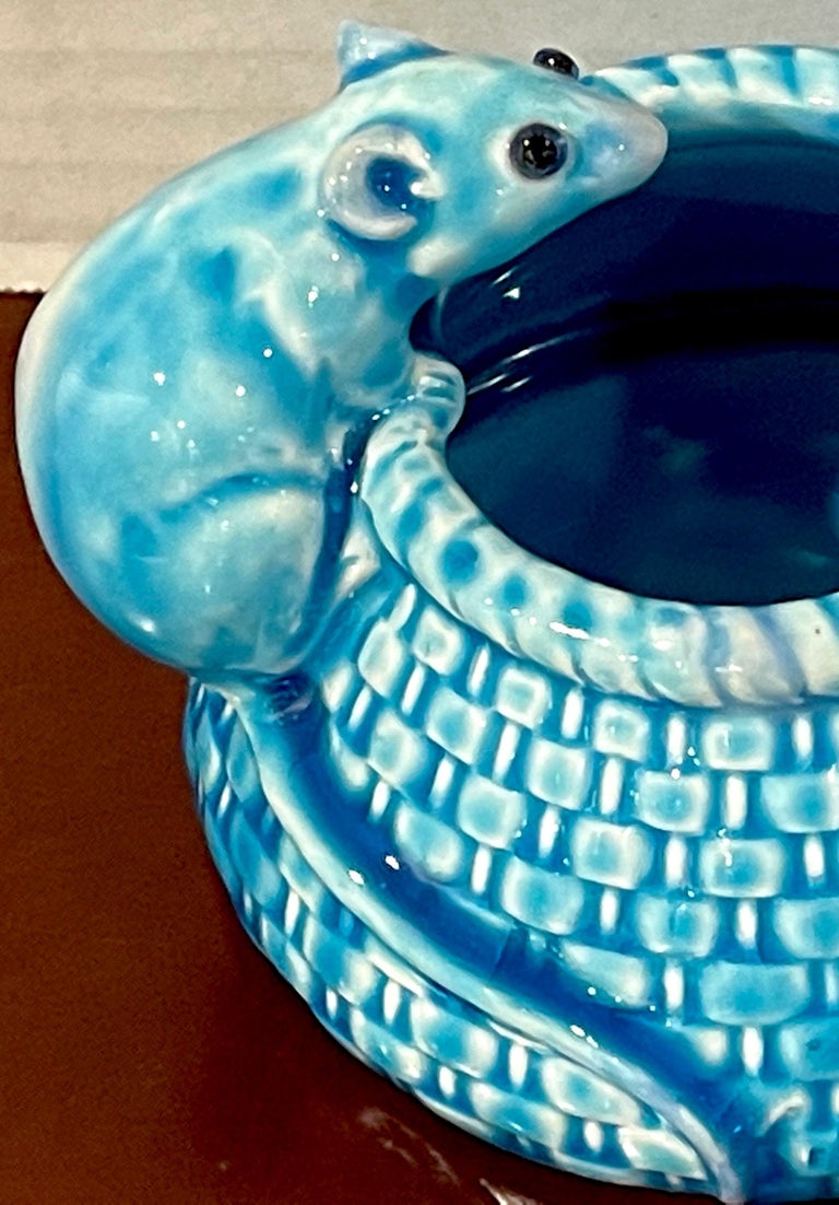 French Aesthetic Turquoise Glazed Figural Mouse Vase For Sale at 1stDibs