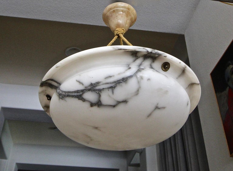 French Alabaster Ceiling Pendant Chandelier Light For Sale at 1stdibs