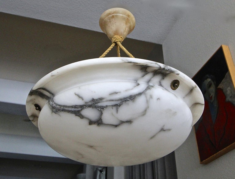 French Alabaster Ceiling Pendant Chandelier Light For Sale at 1stdibs