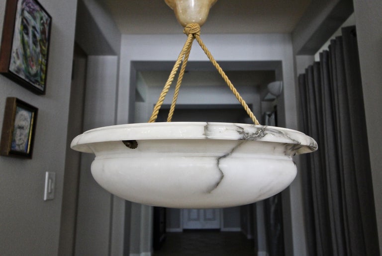 French Alabaster Ceiling Pendant Chandelier Light For Sale at 1stdibs
