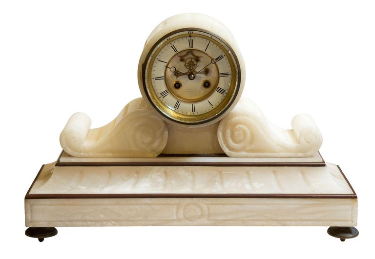 French Alabaster "Drum Head" Clock, circa 1870 For Sale at 1stDibs