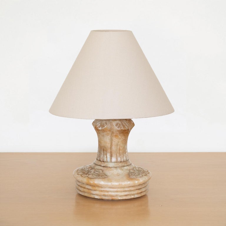 French Alabaster Etched Table Lamp For Sale at 1stDibs