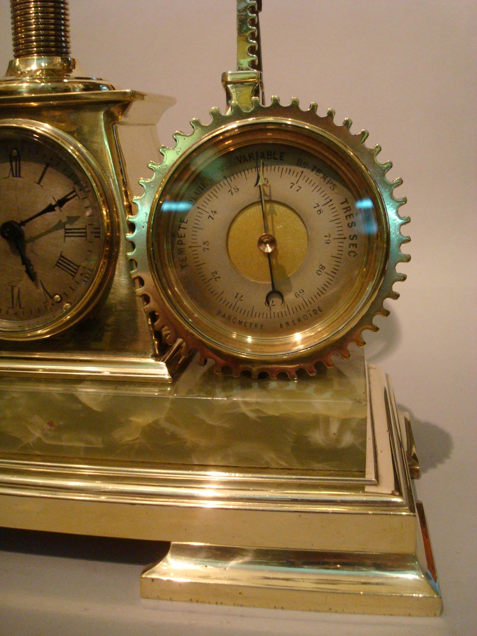 French Animated Industrial Desk Clock, Barometer with Rotating Globe ...