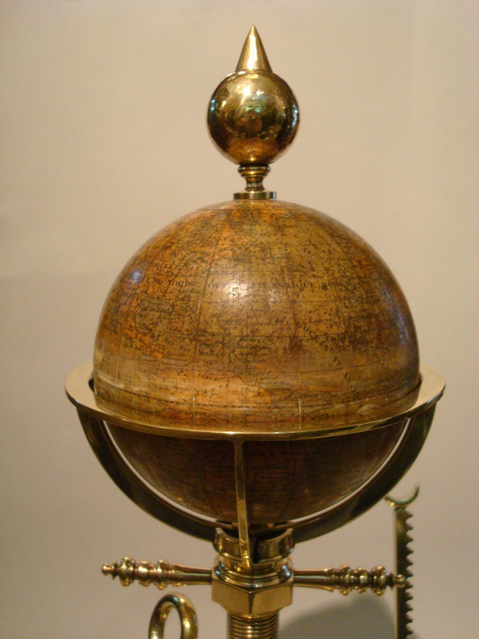 French Animated Industrial Desk Clock, Barometer with Rotating Globe ...