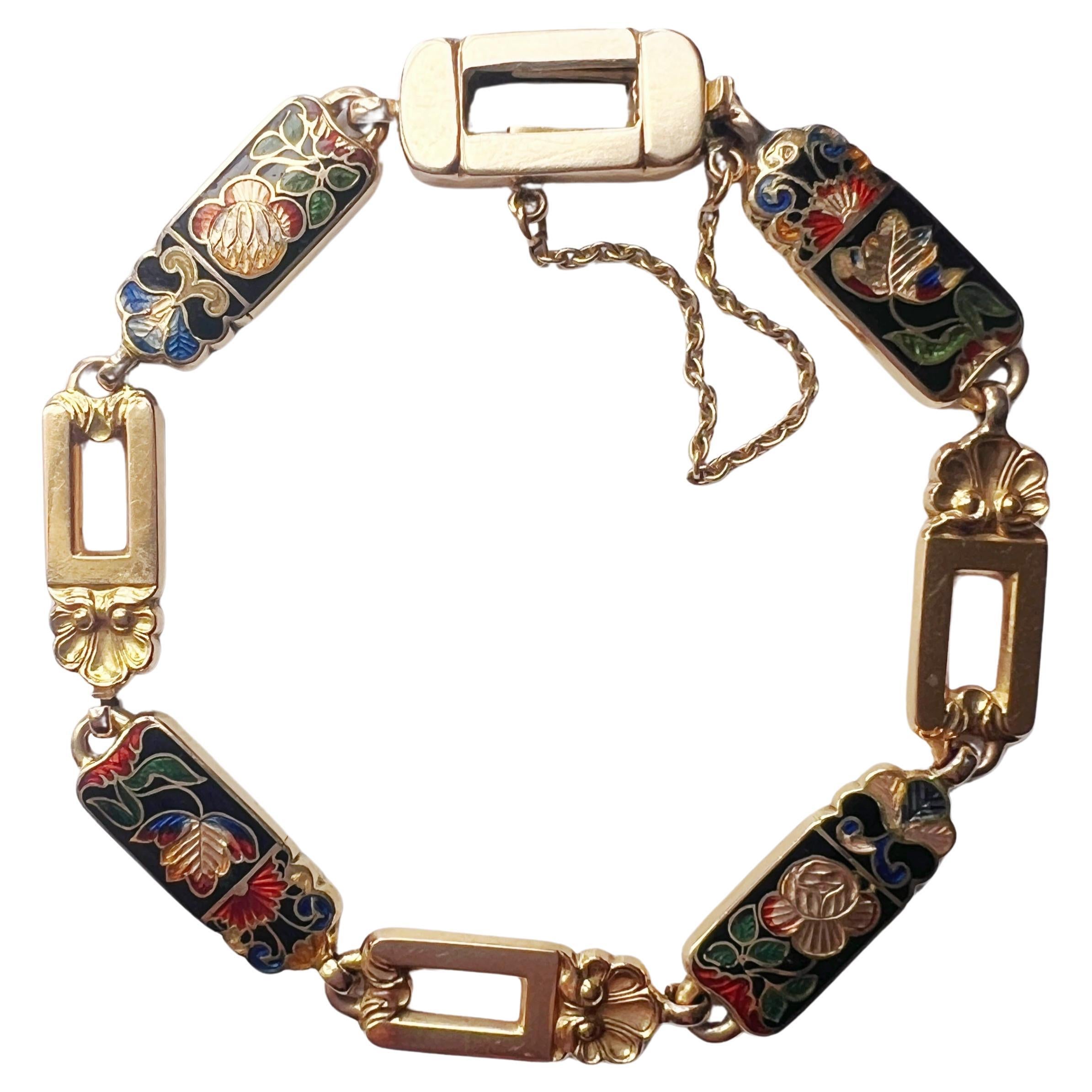 French Antique Art Nouveau 18K double sided enamel flower shell ...