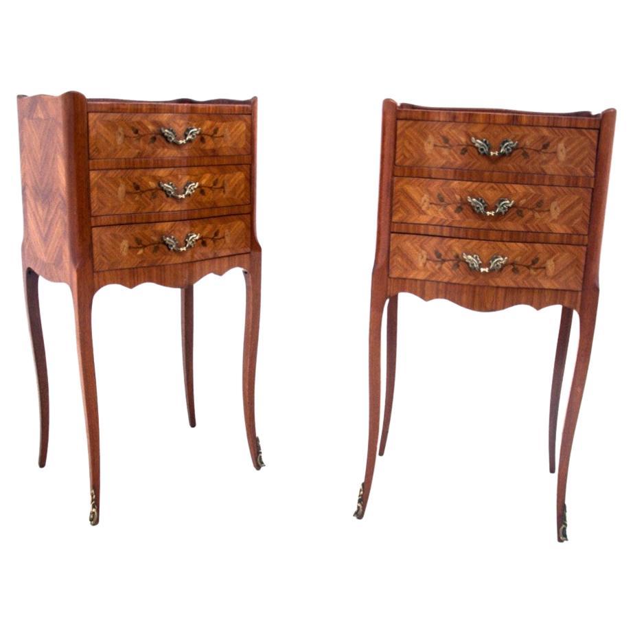 French Antique Bedside Tables with Intarsia, circa 1900s at 1stDibs