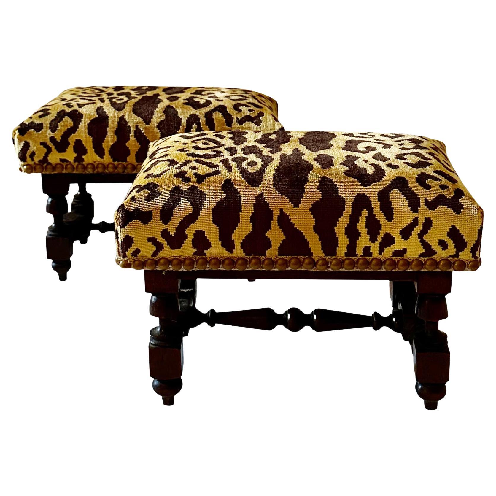 Pair of Gilt Metal Pink Leopard Benches at 1stDibs