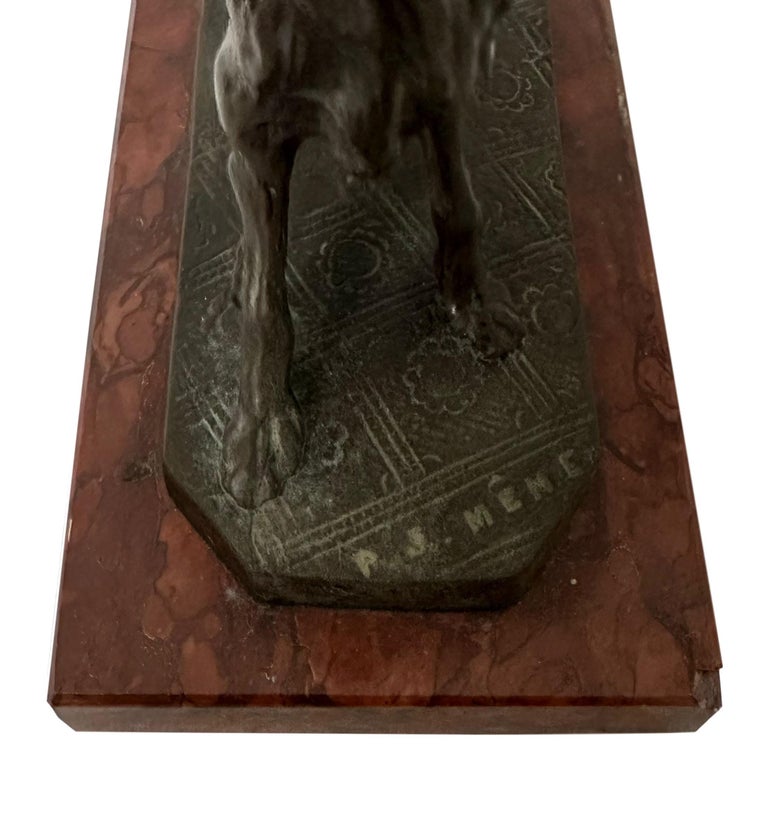 French Antique Bronze Dog Sculpture Signed For Sale at 1stDibs