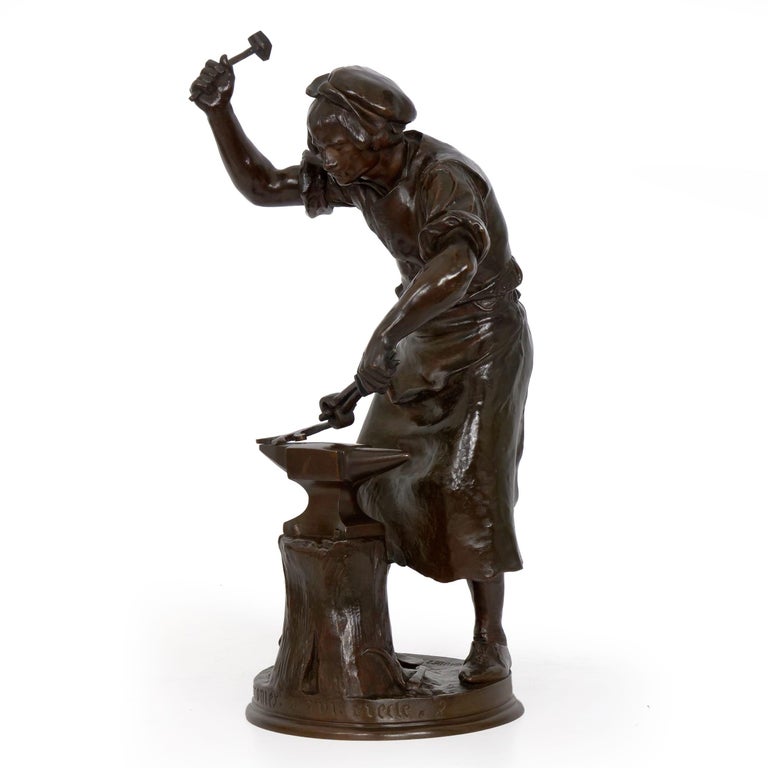 French Antique Bronze Sculpture of Blacksmith by Adrien-Etienne Gaudez ...
