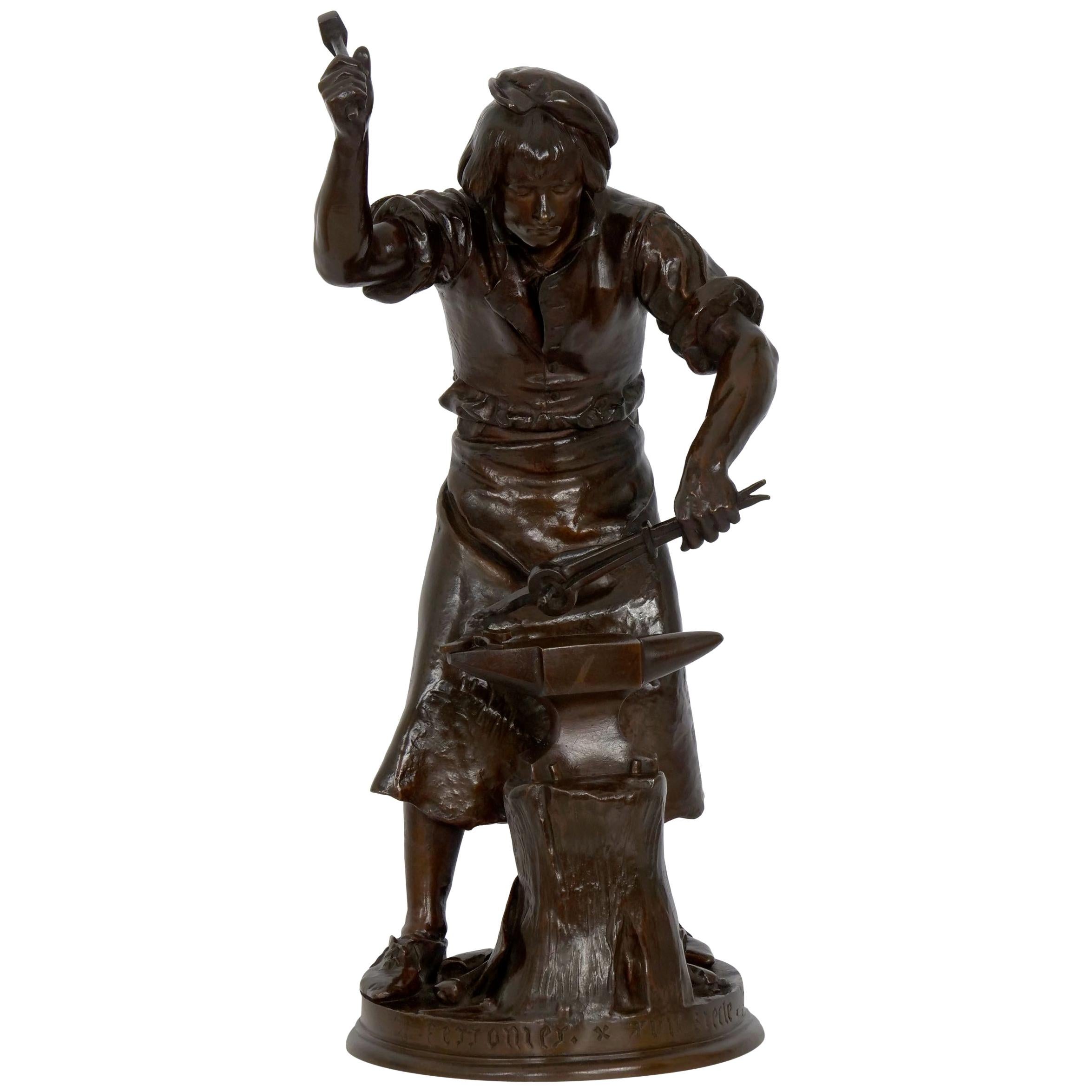 French Antique Bronze Sculpture of Blacksmith by Adrien-Etienne Gaudez ...