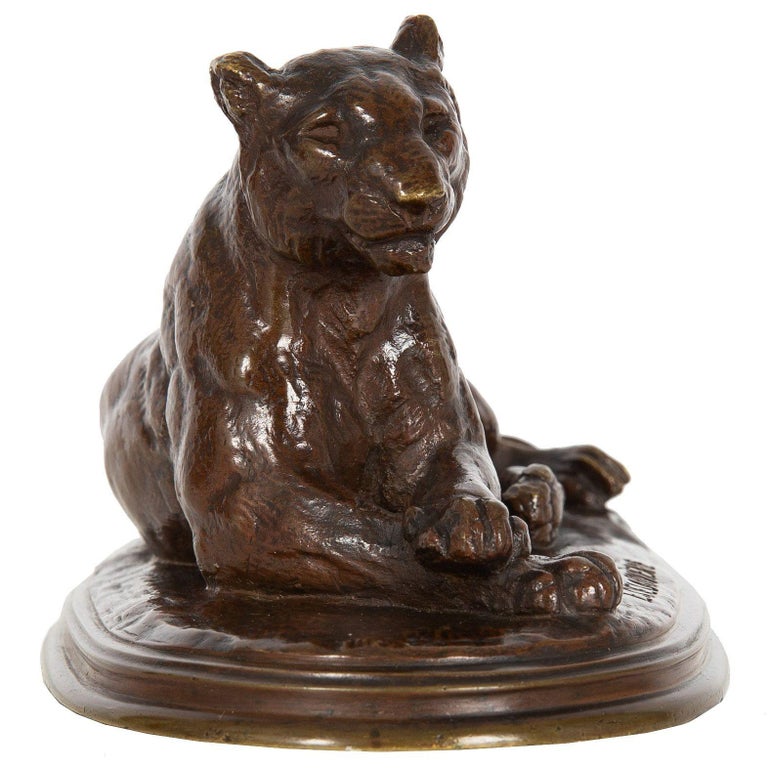 French Antique Bronze Sculpture of Tigress at Rest by Paul Edouard ...