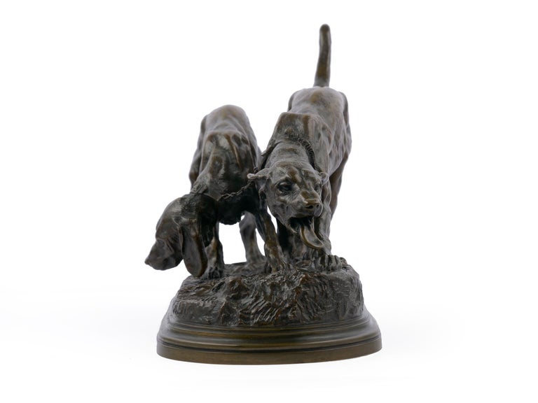 French Antique Bronze Sculpture of Two Hound Dogs by Isidore Jules ...