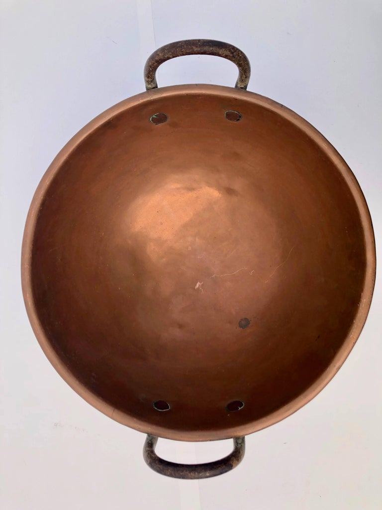 French Antique Copper Preserving Pan "Cul De Poule" with Wrought Iron ...