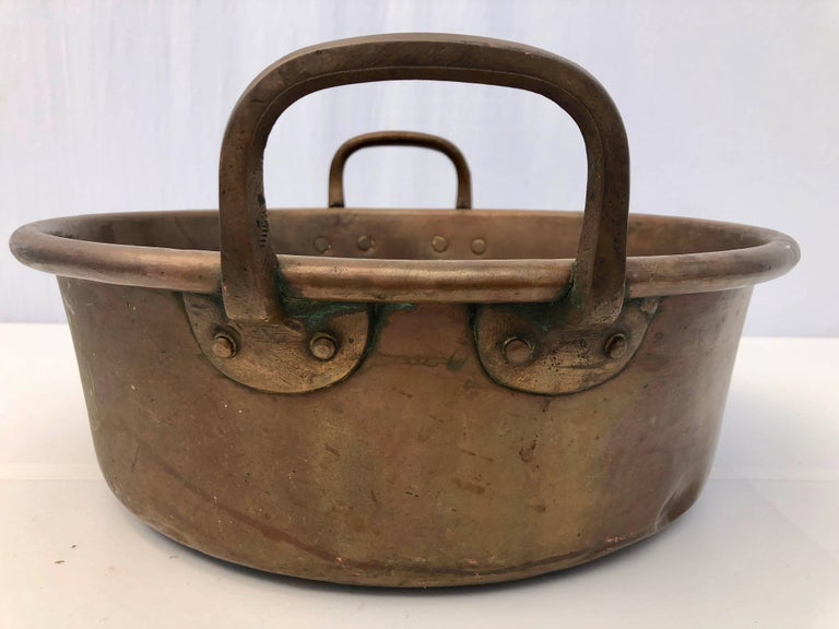 French Antique Copper Preserving Pan with Wrought Iron Handles, 1800s ...