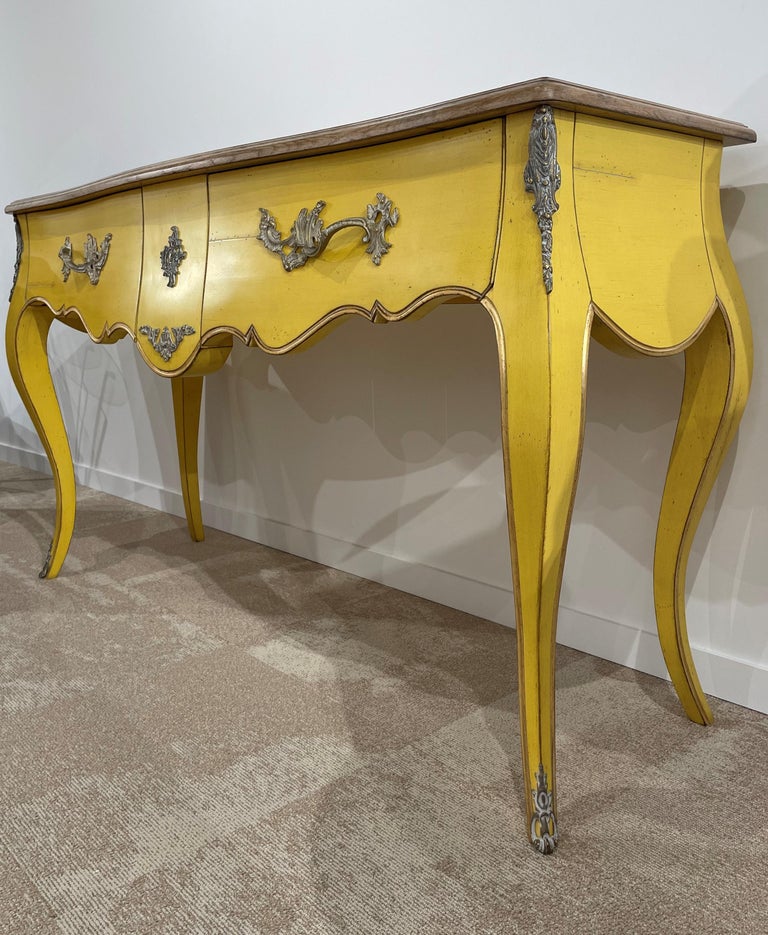 French Antique Design and Louis XV Style Wooden and Brass Console Table ...