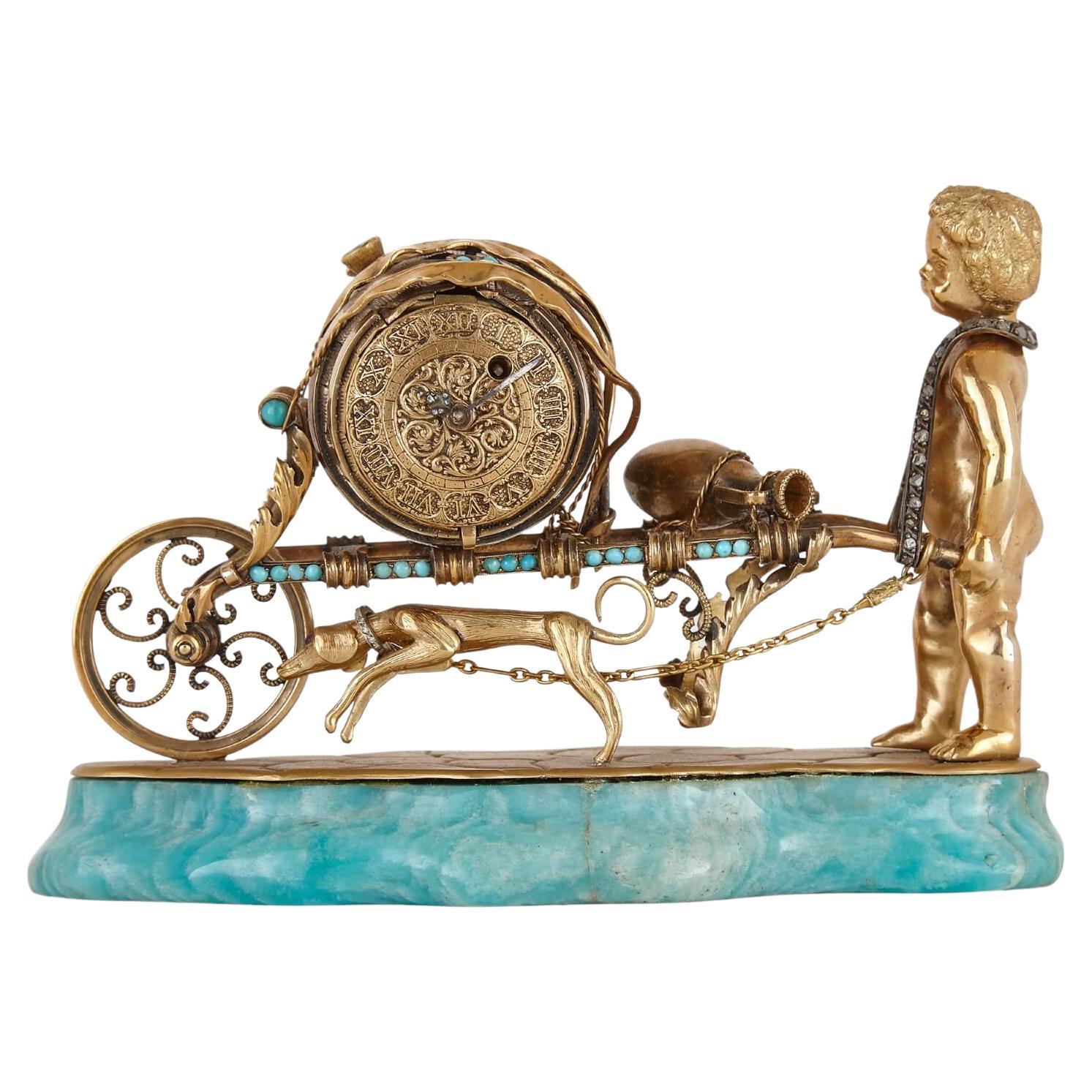 Rock Crystal, Diamond, and Ruby Swiss Table Clock at 1stDibs