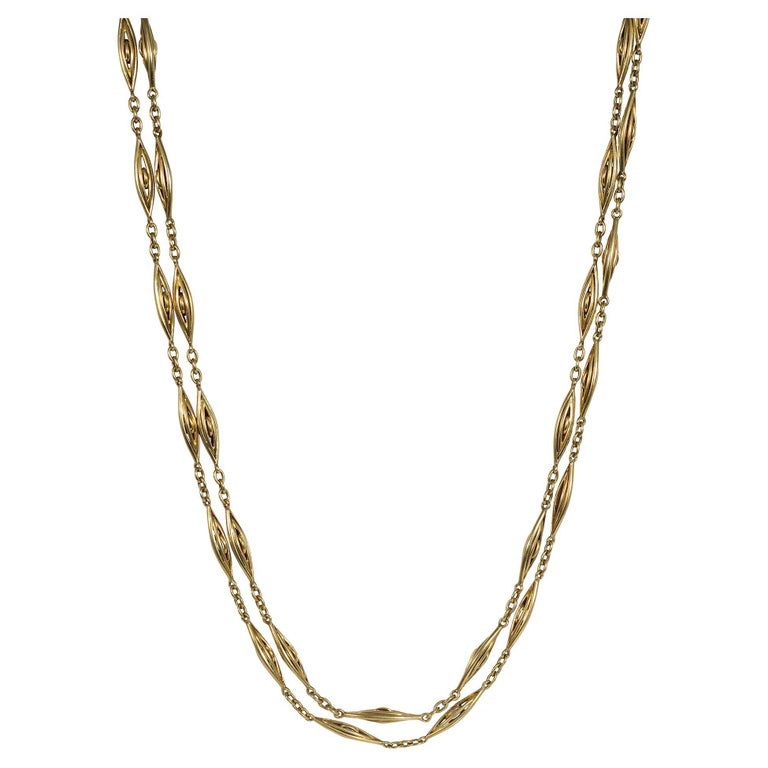 French Antique Gold Long Chain of Navette-Shaped Links For Sale at 1stDibs