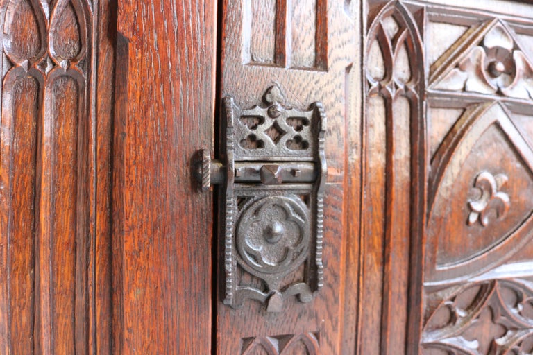 French Antique Gothic Revival Cabinet / Small Credenza 1920 Knights ...