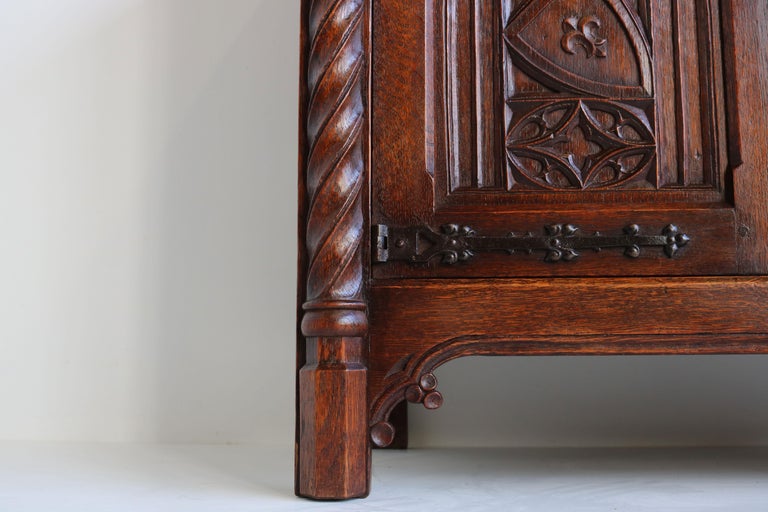 French Antique Gothic Revival Cabinet / Small Credenza 1920 Knights ...